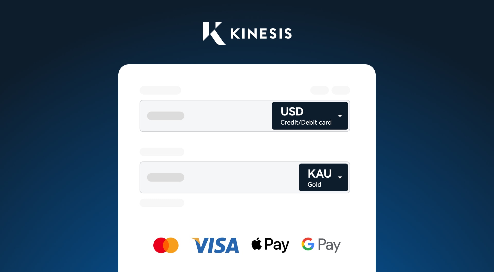 Buy assets via card and instant bank transfer | Kinesis