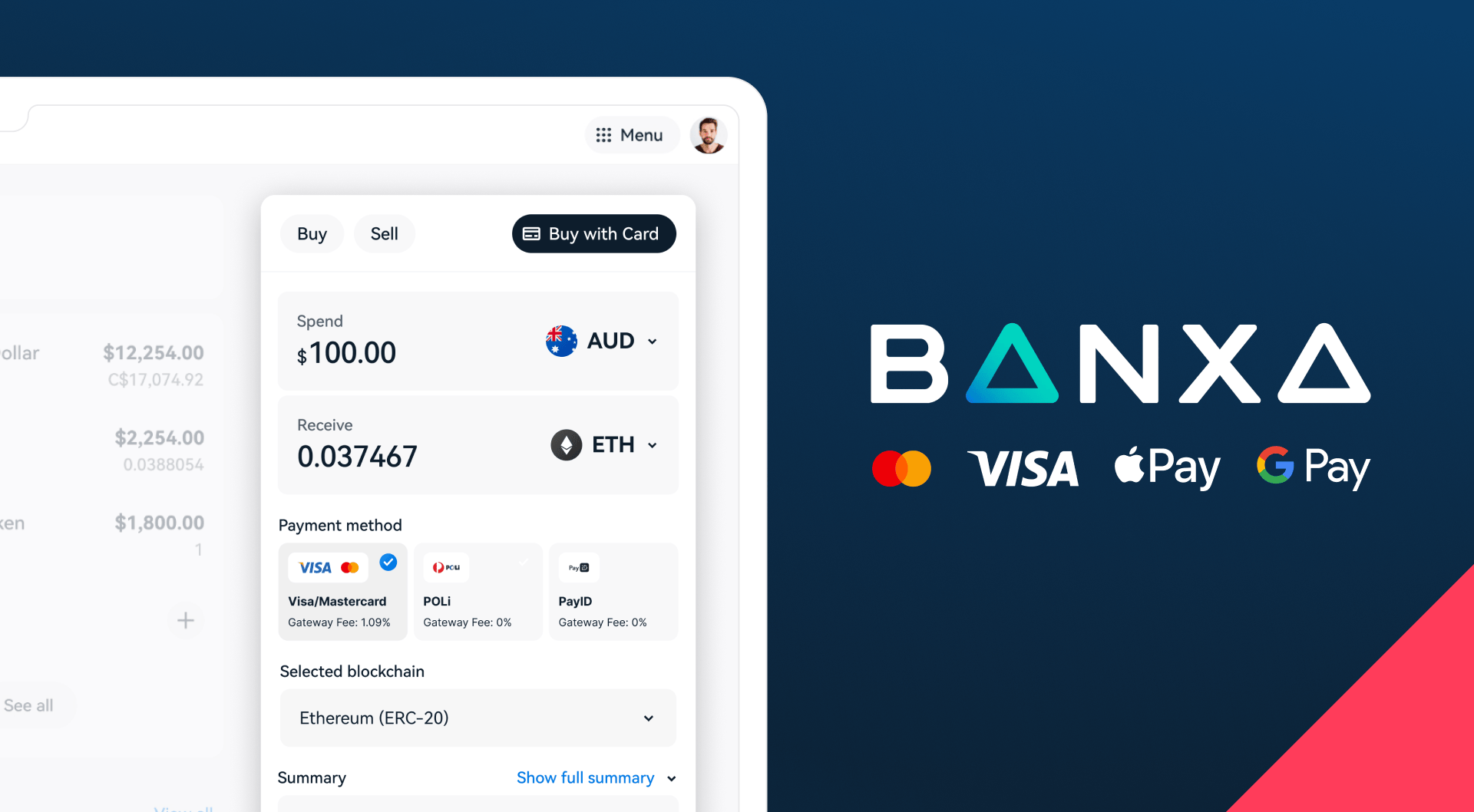 Buy digital assets instantly via card, open banking, Apple Pay & Google ...